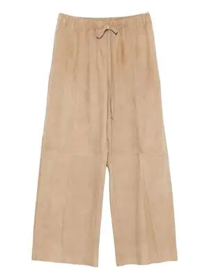 ALYSI Suede Leather Trousers - Beige