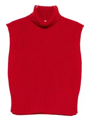 DAVANTINO Wool Turtleneck Sleeveless Sweater - Red
