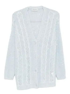 Ermanno Scervino V-necked Cable Knit Cardigan - Sky Blue