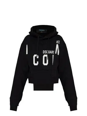 Dsquared2 Cotton Cropped Hoodie - Black