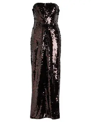 Staud Cece Strapless Sequin-embellished Midi Dress - Dark Brown