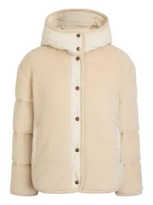 Moncler Braided-trim Padded Fleece Parka Coat - Cream