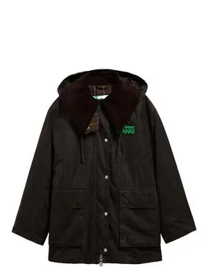 BARBOUR X GANNI Hooded Tartan Waxed Jacket - Dark Green
