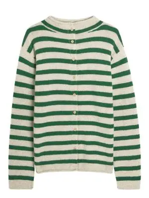 THE ELDER STATESMAN Cousteau Striped Cashmere Cardigan - Green