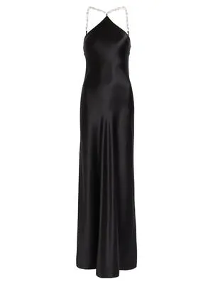Staud Cadence Faux Pearl-Embellished Satin Maxi Dress Black