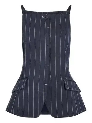 Simkhai Edie Pinstriped Woven Top - Navy