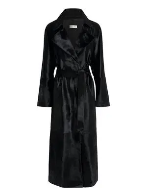 Nour Hammour Ponyhair Althea Belted Coat - Black