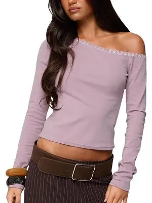 EDIKTED Emmiline Lacey Off Shoulder Top - Purple