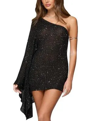 EDIKTED Sequin Knit Mini Dress - Black