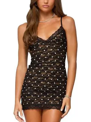 EDIKTED Brielle Polka Dot Lace Mini Dress - Black