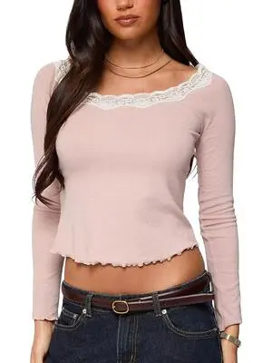EDIKTED Emmery Lacey Boat Neck Top - Mauve
