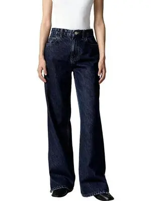 NOCTURNE Zip Accent Straight-leg Denim Pants - Navy