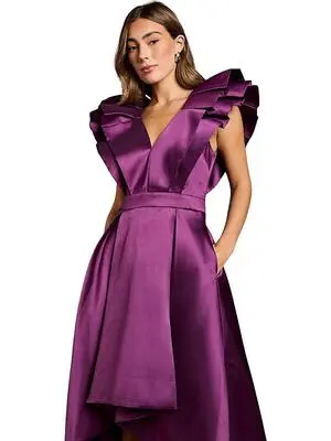 Coast Frill Sleeve V-neck Midi Dress - Purple