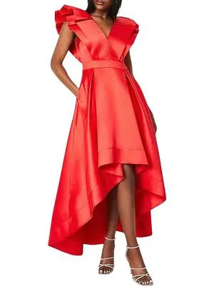 Coast Frill Sleeve V-neck Midi Dress - Red