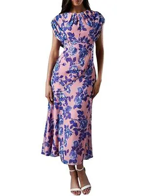 Coast Cap Sleeve Floral Chiffon Midi Dress - Nude