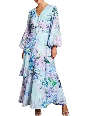 Coast Long Sleeve Chiffon Belted Maxi Dress - Blue
