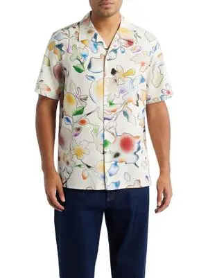 Paul Smith Casual Fit Floral Short Sleeve Button-up Shirt - White