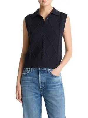 Vince Polo Cable Vest - Coastal