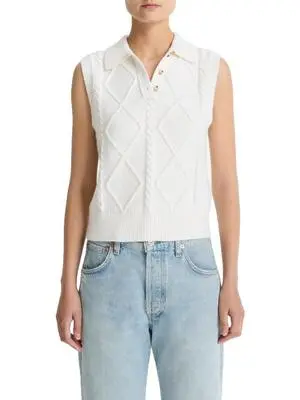 Vince Polo Cable Vest - White