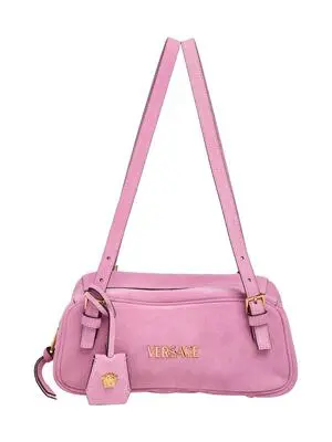 Versace Logo Suede Shoulder Bag - Dusty Mauve Gold