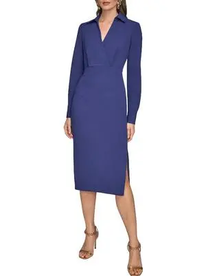 Donna Karan New York Collared Long Sleeve Midi Dress - Deep Sea
