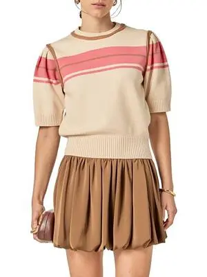 English Factory Striped Puff Sleeve Sweater - Cream Multi