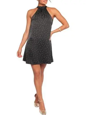 PETAL & PUP Polka Dot Halter Mini Dress - Black Polka Dot