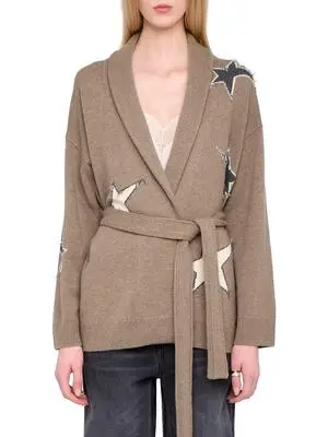Zadig&Voltaire Outline Stars Merino Wool & Cashmere Cardigan - Latte