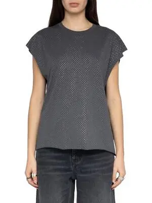 Zadig&Voltaire Cloe Strass Crystal Embellished Dolman Sleeve Top - Medium Grey