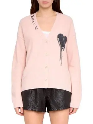 ZADIG&VOLTAIRE Mikyza Heart Appliqué Cashmere Cardigan