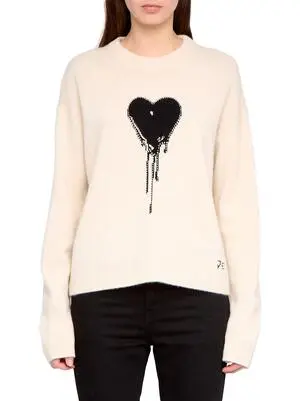 Zadig&Voltaire Markuz Embellished Heart Appliqué Cashmere Sweater - Eggshell