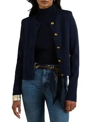 Ralph Lauren Crewneck Crop Sweater Jacket - Lauren Navy
