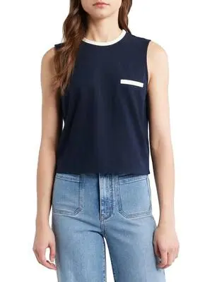 FRAME Piqué Pocket Tank - Navy Multi