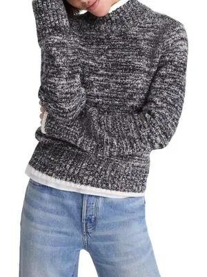 Madewell Marled Mock Neck Cotton-blend Sweater - Black And White Marl
