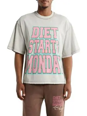 DIET STARTS MONDAY Cotton Graphic T-shirt - Light Grey