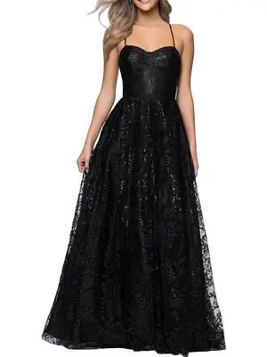 BLONDIE NITES Sequin And Mesh Gown - Black