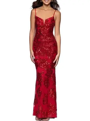 BLONDIE NITES Sequin Rose Gown - Red