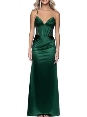BLONDIE NITES Satin Column Gown - Hunter