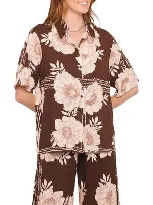 PETAL & PUP Floral Oversized Button-up Shirt - Brown Floral