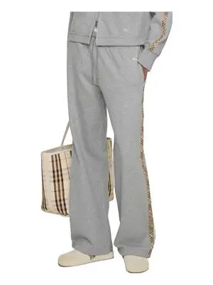 Burberry Jodie Check Tape French Terry Sweatpants - Pale Grey Melange