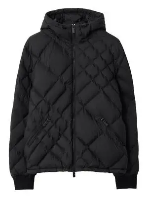 Burberry Check Quilted Hooded Down Puffer Jacket - Black