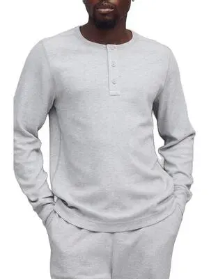 Reigning Champ Standard Fit Lightweight Waffle Knit Henley - Heather Grey