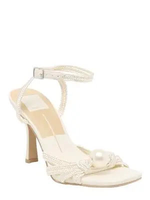 Dolce Vita Helle Faux Pearl Ankle Strap Sandals - True White Satin