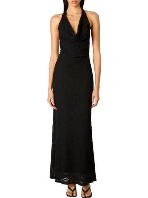 NIA Thalia Lace Halter Maxi Dress - Black