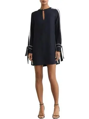 REISS Long Sleeve Shift Mini Dress - Navy