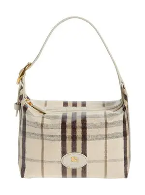 Burberry Highlands Check Coated Canvas Top Handle Bag - Light Beige