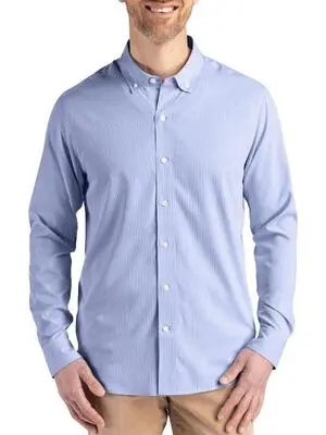 Cutter & Buck Skyline Epic Confidence Stripe Stretch Button-down Shirt - Tour Blue/white