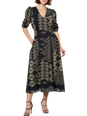 CIEBON Biarritz Printed Midi Dress - Black Multi