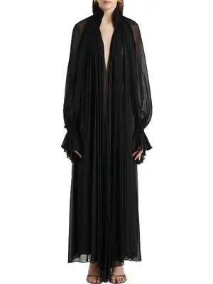 Khaite Edgar Long-sleeve Silk Chiffon Dress - Black