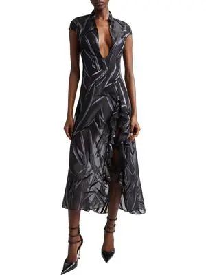 KIM SHUI Chiffon Plunge Neck Dress - Smoke